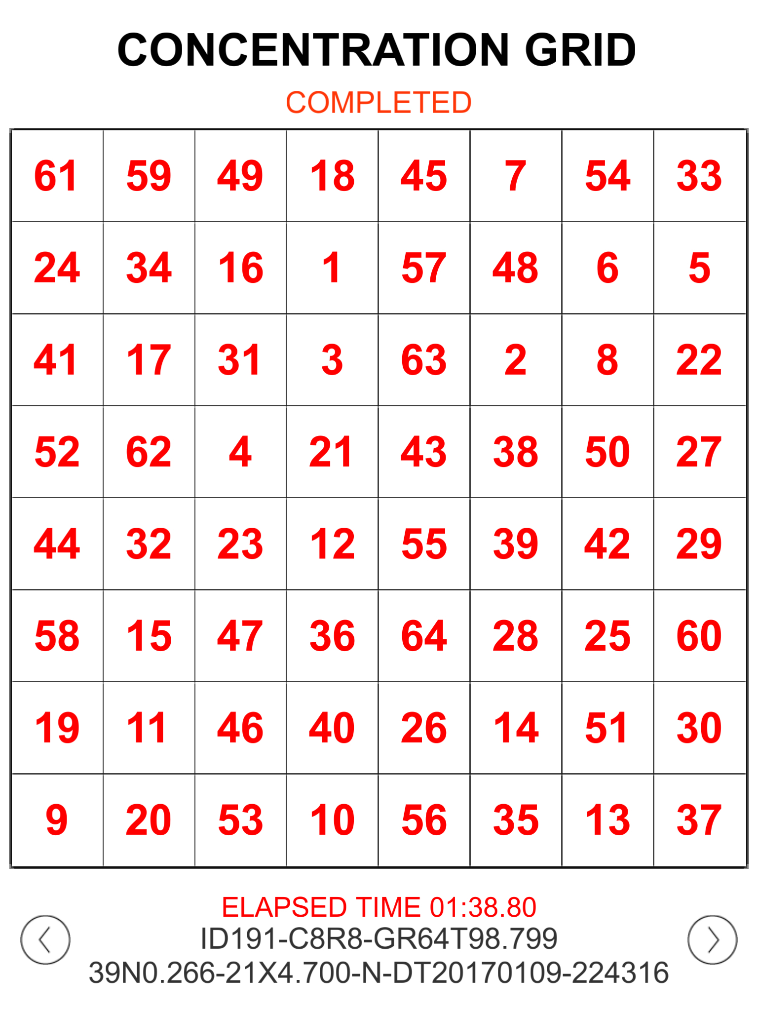 Concentration Grid ID191-C8R8-GR64T98.799 – CONCENTRATION GRID