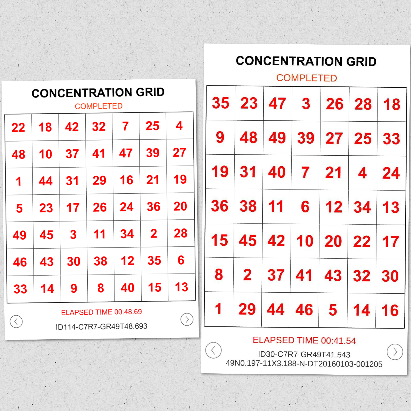 CONCENTRATION GRID – 7×7 grid – CONCENTRATION GRID