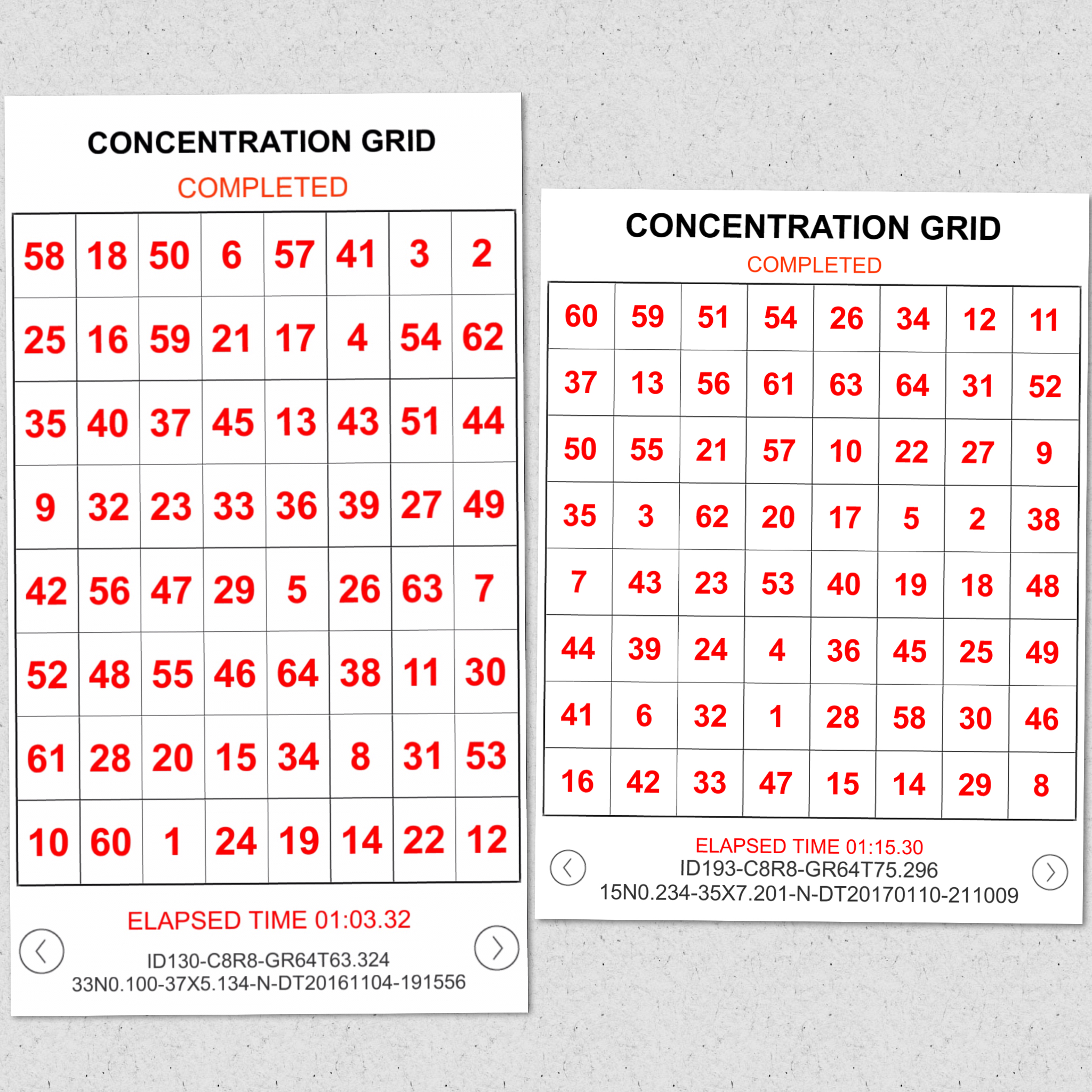 CONCENTRATION GRID – 8×8 grid – CONCENTRATION GRID