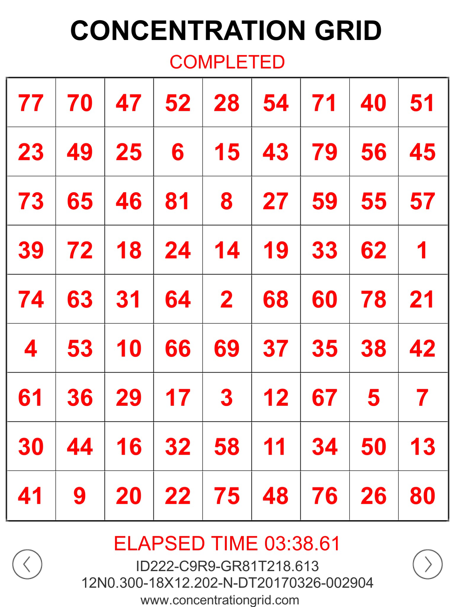 CONCENTRATION GRID (MENTAL FOCUS GRIDS) – MENTAL SKILLS CONDITIONING ...
